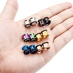 Hoeudjo 12PCS Gauge Tunnel Kit 0G Surgical Steel Ear Gauges Earrings Plugs Stretching Set Single Flared Expanders for Women Men Girls Silver-Tone Black Rose Gold 8mm 5/16 Inch