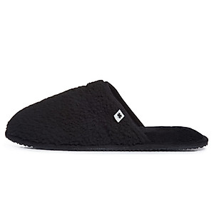 Lucky Brand Mens Sherpa Memory Foam Scuff Slippers, Slip On House Bedroom Slipper, Warm Indoor Slide, Black, Large
