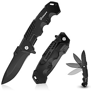 BRILLIRARE Pocket Knife, Folding Tactical Knives Blade 2.6in, Foldable Survival Small Knife with Clip, Button Lock & Glass Breaker, Everyday Carry EDC Knife for Hunting Camping Hiking