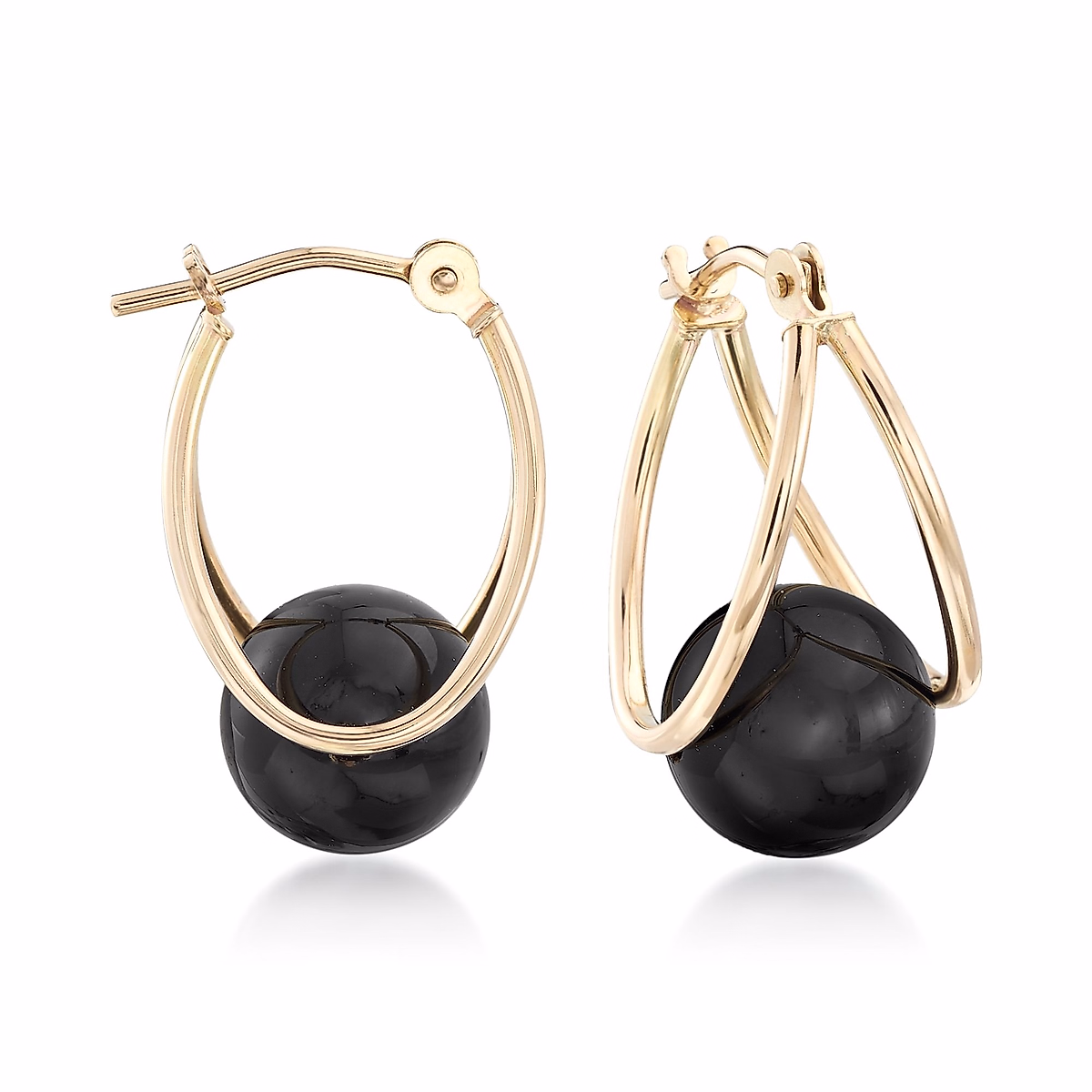 Ross-Simons Black Onyx Double-Hoop Earrings in 14kt Yellow Gold