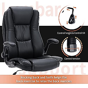 High Back Big and Tall Office Chair, Leather Executive Chair, Ergonomic Home Computer Desk Leather Chair with Flip-up Arms, Comfortable Double Thickening Padded Office Chair