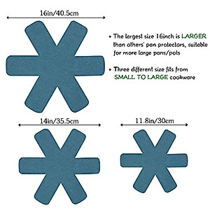 Pan Pot Protectors, Larger & Thicker Pan Protector Pads, Orange/Gray/Cyan Pan Protectors Available, 3 Different Sizes, 12 Pcs Pot Seperator Pads for Protecting and Stacking Your Cookware(Cyan)