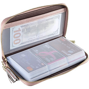 Easyoulife Credit Card Holder Wallet Womens Zipper Leather Case Purse RFID Blocking (Rose Gold)