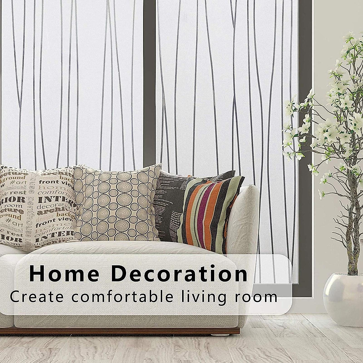 TEMKIN Window Privacy Film Matte Stripe Window Privacy Film Stained Glass Decorative Anti UV Sticker Privacy Frosted Self Adhesive Film Window Decal for Glass one Way Window Film Window (Size : 60 x