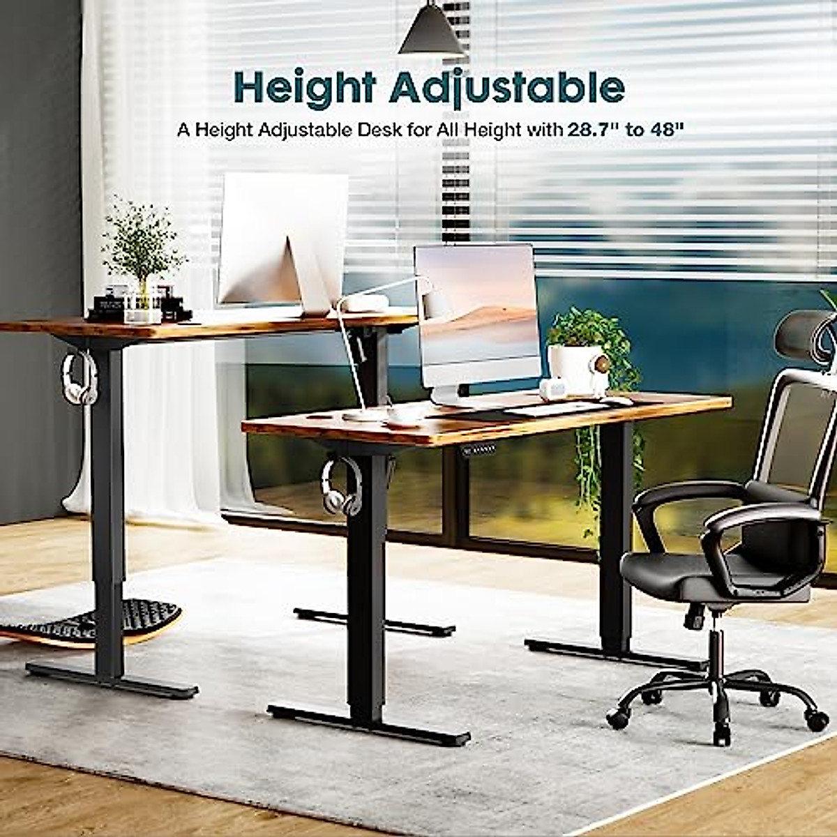 SMUG Electric Standing Desk with Memory Preset, Ergonomic Height Adjustable Table with T-Shaped Metal Bracket Modern Computer Workstations for Home Office, 4024, Rustic Brown