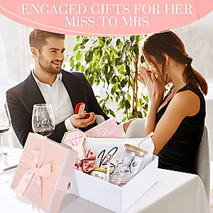 7 Pcs Bride Gifts Bridal Shower Gift Including Mrs Can Shaped Drinking Glass with Straw Bride Makeup Bag Crystal Pen Scented Candle Scrunchies Raffia Wedding Card Gift Box for Bridal Shower (Pink)