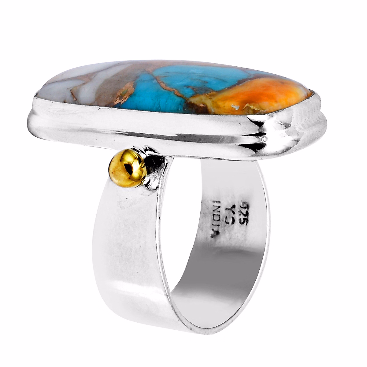 Silver Palace Natural Oyster Turquoise Gemstone 925 Sterling Silver Handmade Single Stone Ring For Unisex