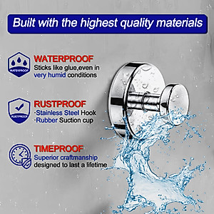 Bntuk Suction Cup Hooks for Shower, Removable Towel Hooks for Bathroom Window Glass Door Wall, Bath Robe Looafh Hook for Hanging - 2 Pack, Chrome