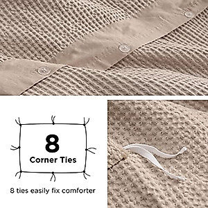 Bedsure Cotton Duvet Cover King - 100% Cotton Waffle Weave Khaki Duvet Cover King Size, Soft and Breathable King Tan Duvet Cover Set for All Season (King, 104"x90")