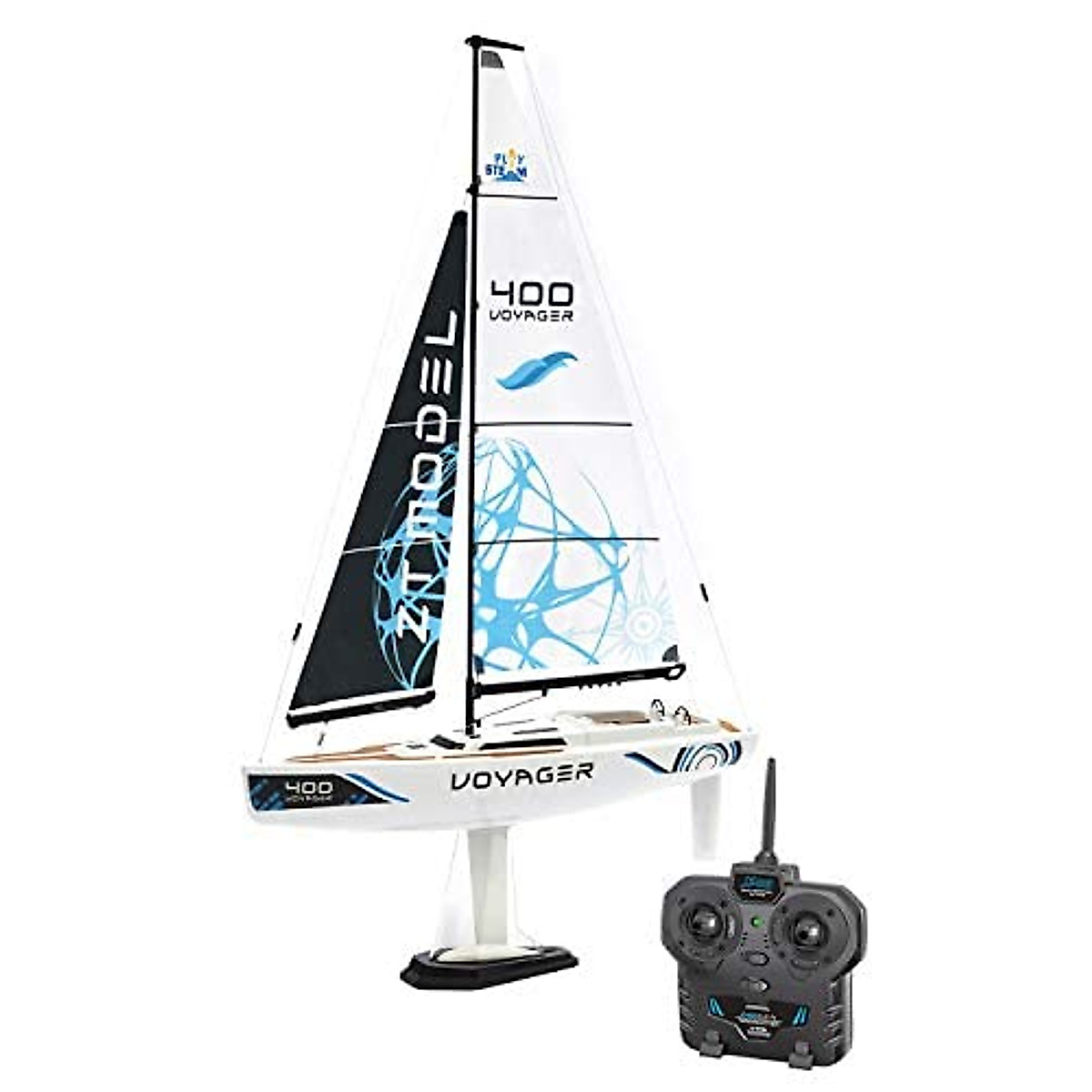 PLAYSTEM Voyager 400 RC Controlled Wind Powered Sailboat in Blue - 26" Tall