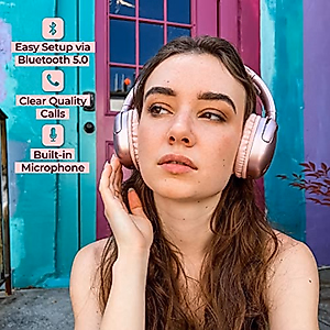 PowerLocus Bluetooth Headphones Over Ear, [Bass-Mode Button] Wireless Headphones, Foldable Hi-Fi Stereo, Soft Memory Foam Earmuffs, Metal Extendable Sides, Headset with Microphone for Phone/PC/TV