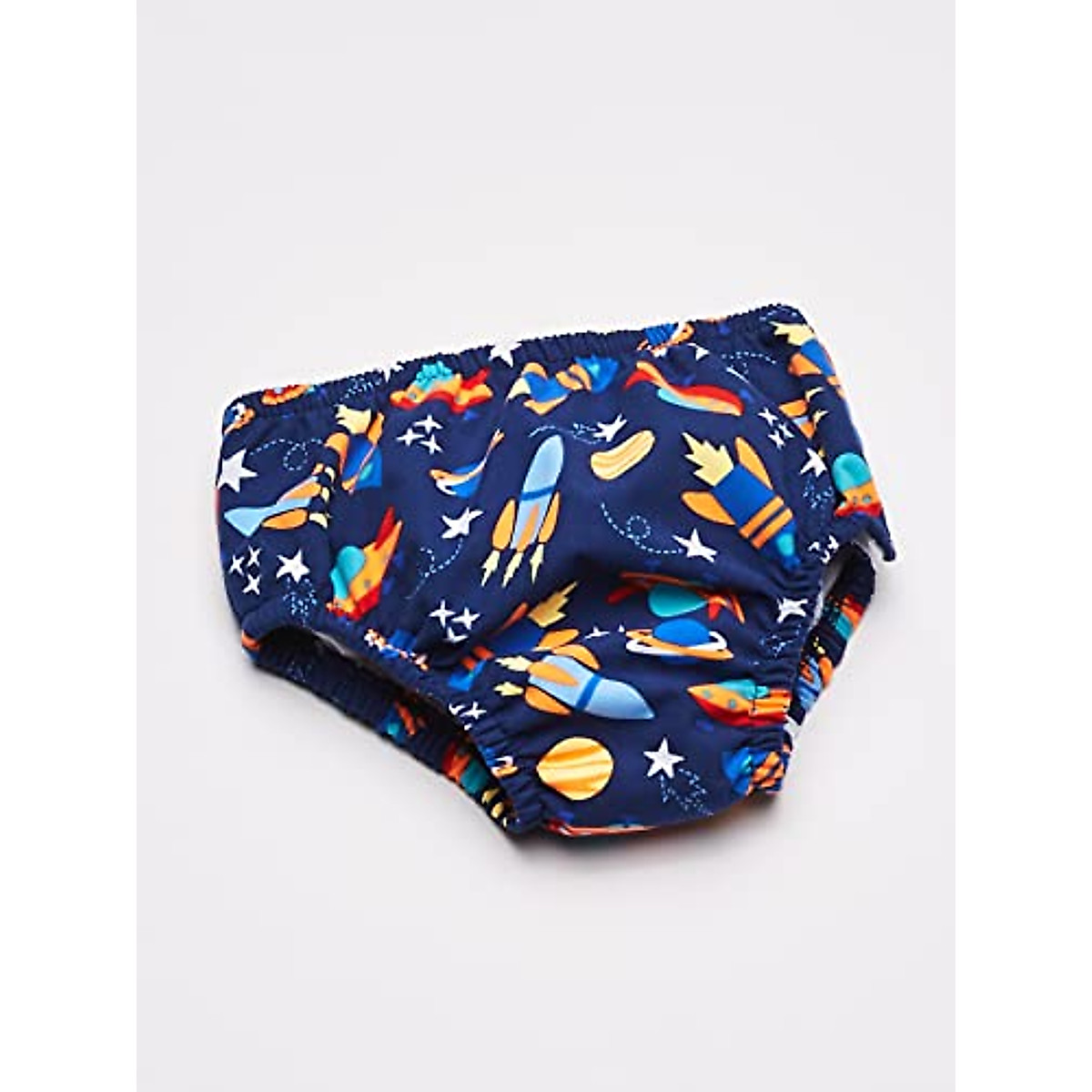 Swim Time Boys' Reusable Swim Diaper UPF 50+ with Side Snaps, Navy Space/Rocketships, X-Large