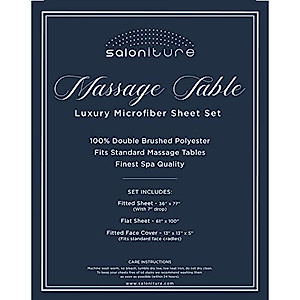 Saloniture 3-Piece Microfiber Massage Table Sheet Set - Premium Facial Bed Cover - Includes Flat and Fitted Sheets with Face Cradle Cover - White