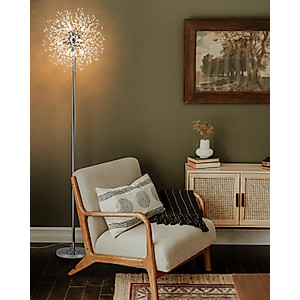 SineRise Modern Crystal Floor Lamp (9-Light, 70-Inch, Chrome), Standing Lamp with Footswitch, LED Floor Lamp for Living Room, Girls Room, Bedroom, Dresser, Office (Bulbs NOT Included)