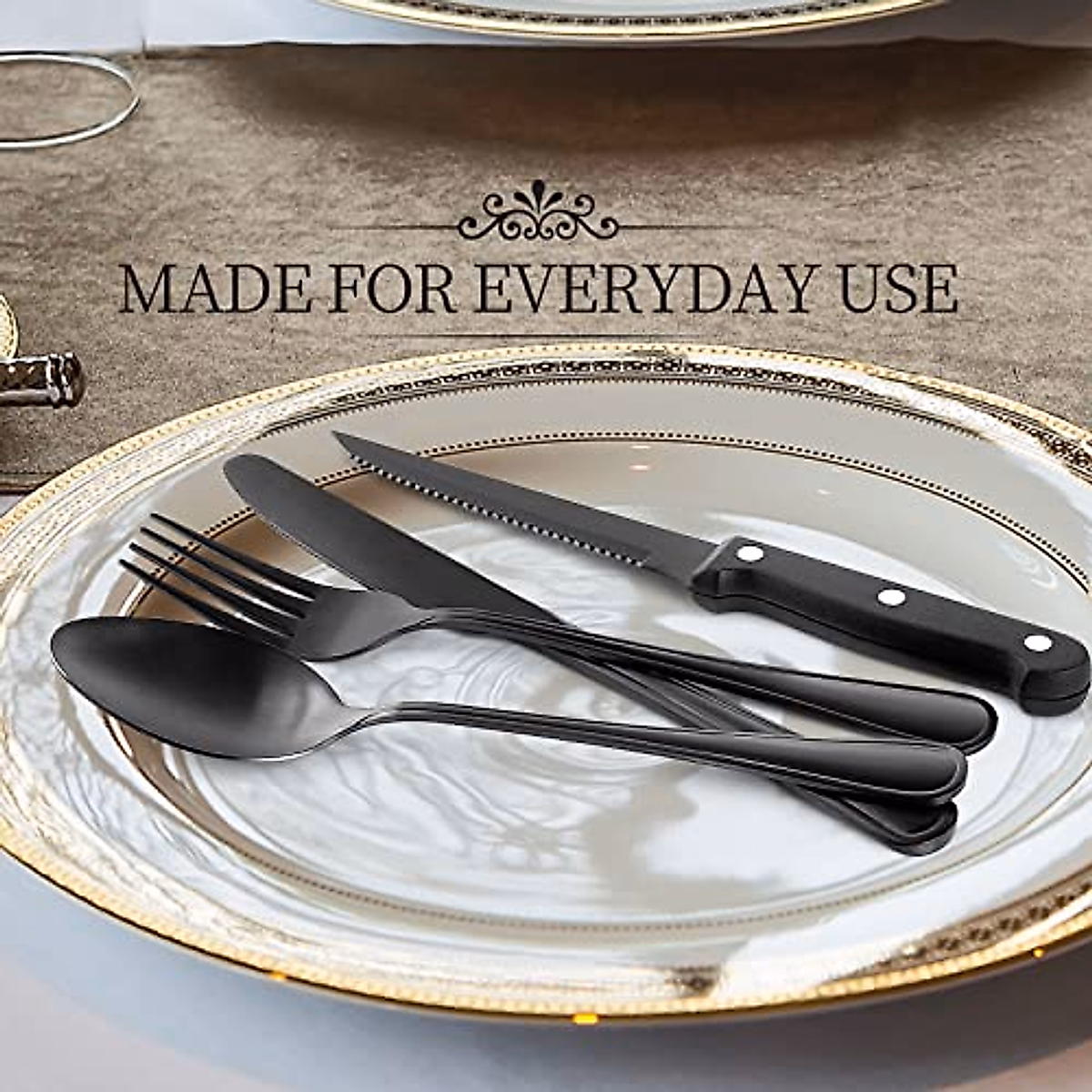 72 PCS Matte Black Silverware Set with Steak Knives for 12, Food-Grade Stainless Steel Flatware Cutlery Set For Home Restaurant Hotel, Kitchen Utensils Set, Dishwasher Safe