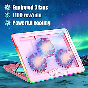 ANC160 Laptop Cooling Pad, Full Surround LED Strip, 15 Types of Lighting Effects, 3 Stepless Adjustment Quiet Fans, 7 Angle Adjustment, Supports up to 19 inch (Pink)