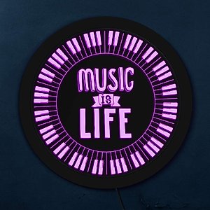 The Geeky Days Music is Life Piano Keys Round LED Neon Sign Piano Keyboard LED Lighting Decor Music Studio Open Sign with Colorful Changes