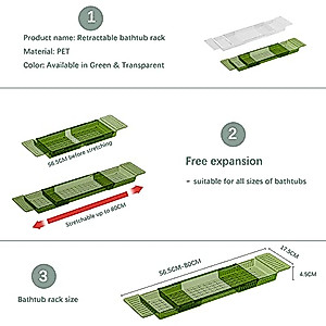 Ollimy Bath Shelf Bathtub Tray, Adjustable Bathtub Caddy Tray Storage Rack - Bathroom Bathtub Tray - Expandable Bath Shelf Fits All Tubs (Transparent)