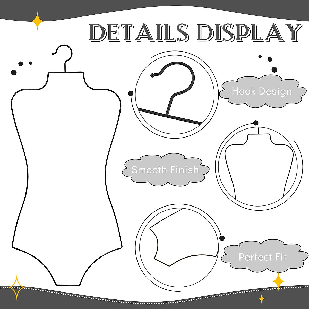 Body Shape Bikini Hanger Wire Body Shape Display Hangers Metal Lingerie Hangers Bathing Suit Hangers Swimsuit Hanger Bikini Swimwear Hanger for Clothes Coat (Black, 16 Pcs)