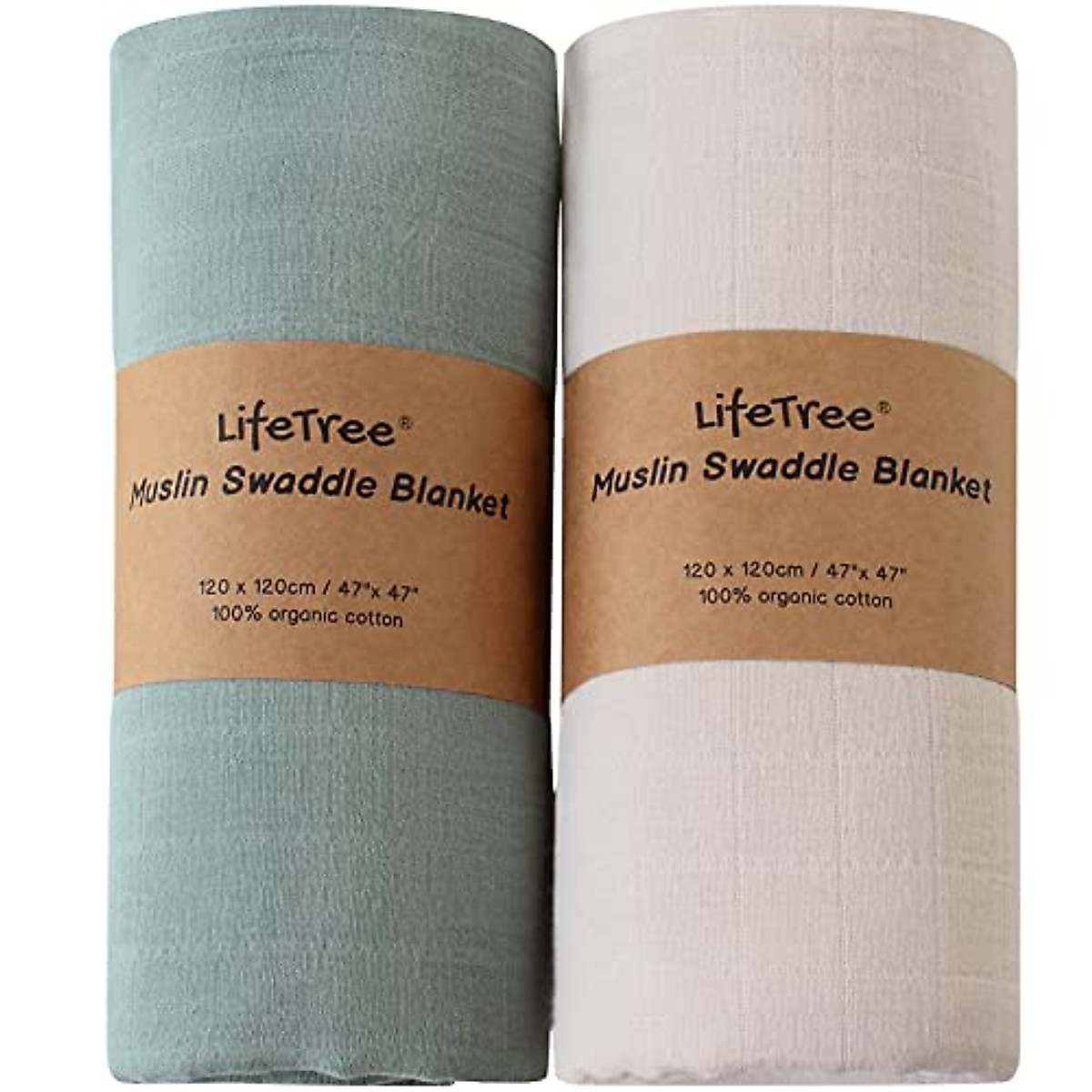 LifeTree Baby Swaddle Blankets, Muslin Swaddle Blankets Boys Girls Baby Muslin Swaddling Wrap Receiving Blanket Neutral for Newborn, Organic Cotton, Large 47 x 47 inches, Solid Color, 2 Pack