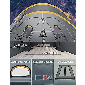 JoyTutus Pickup Truck Tent 2.0, Waterproof PU2000mm Double Layer for 2 Person, Portable Truck Bed Tent with Rainfly, 5.5'-6' Camping Preferred - Orange