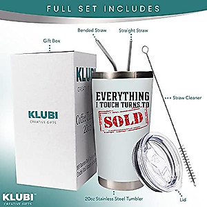 KLUBI Real Estate Gifts Coffee Mug- Everything I Touch Turns to Sold 20oz White Tumbler/Mug for Coffee- Gift Idea for a Real Estate Agent, Realtor, Women, Men, Closing, House