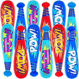 ArtCreativity 20 Inch Pow Inflatable Baseball Bats, (Pack of 12), Baseball Goodie Bags Favors & Superhero Birthday Boy Party Favors, Inflatable Toys for Kids, Carnival Party Prizes for Kids