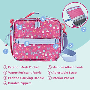 Bentgo® Kids Lunch Bag - Durable, Double Insulated, Water-Resistant Fabric, Interior & Exterior Zippered Pockets, Water Bottle Holder - Ideal for Children 3+ (Rainbow)