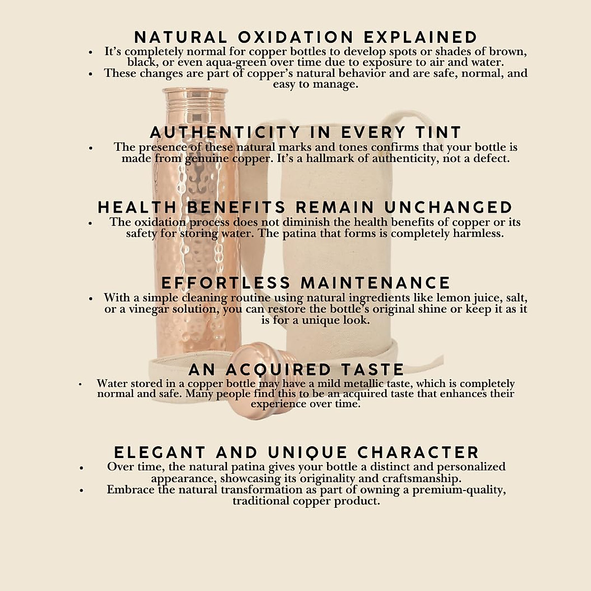 Kitchen Science Copper Water Bottle (32oz/950ml) w/a Carrying Canvas Bag | 100% Pure Copper Bottle for Drinking Water | Lab-Tested, Heavy Duty & Leak-Proof | Authentic Ayurvedic Copper Water Bottle