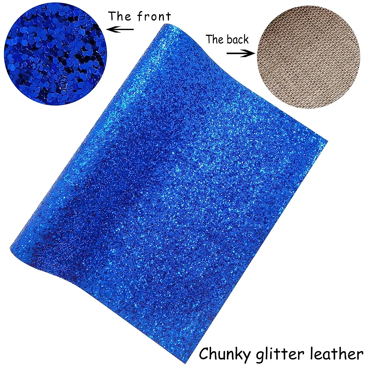 Greatdiy Sparkly Royal Blue Chunky Glitter Fabric Roll 12 x 52 inch Shiny Solid Color Independence Day Faux Leather for Making Earrings Bows Crafts (16013#34)