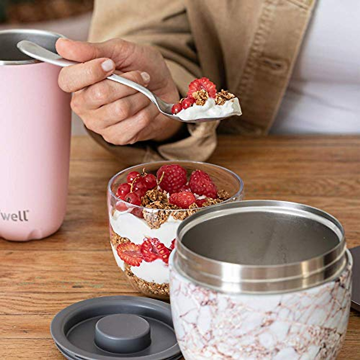 S'well Eats 2-in-1 Nesting Bowls Triple-Layered Vacuum-Insulated Containers Keeps Food and Drinks Cold for 11 Hours and Hot for 7-with No Condensation-BPA Free, 21.5 oz, Calacatta Gold