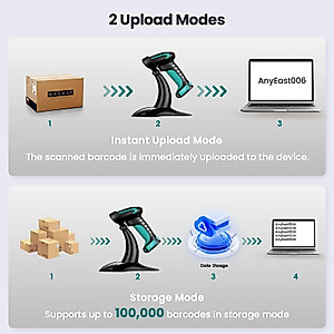 Anyeast Wireless Barcode Scanner with Stand, Industrial 1D 2D QR Bluetooth Barcode Scanner for Android, iOS, Windows, Mac, USB Bar Code Reader Scanner with Drop Resistant Dustproof Waterproof
