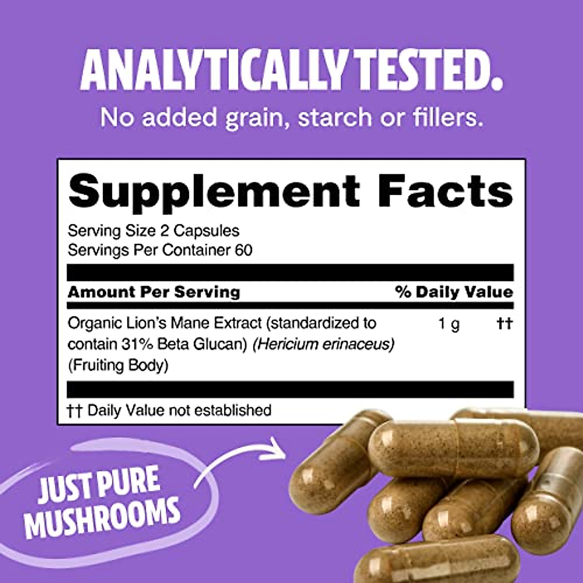 FreshCap Lion's Mane Mushroom Supplement - Natural Nootropic for Brain Health, Cognition and Mood- Two Month Supply (120 Capsules) - Organic and Dual Extracted 1000 mg