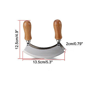 5.3 Inch Mezzaluna Knife - Sharp Double Blade Chopping Knife Pizza Cutter Rocker Knife Mezzaluna Salad Chopper Mincing Knife Stainless Steel Fruit Vegetable Mincing Knife