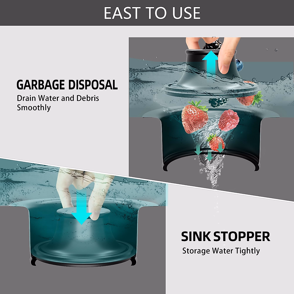 EXAKEY Kitchen Sink Garbage Disposal Flange and Stopper,Sink Drain Flange with Stopper for Garbage Disposal Stainless Steel Fit Universal 3-1/2 Inch Standard Sink Drain Opening Matte Black