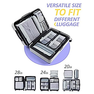 BAGSMART Keep Shape Packing Cubes, 7 Set Packing Cubes for Travel, Lightweight Travel Cubes for Packing, Suitcase Organizer Bags Set for Travel Essentials Grey