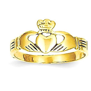 14K Yellow Gold Irish Heart Love Claddagh Ring Size 3