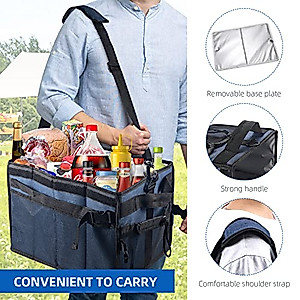 Picnic Caddy Collapsible Grill Caddy with Lid Portable Camping Accessories Large Picnic Basket Outdoor Caddy with Condiment Pocket Paper Towel Holder, Waterproof & Dirt-Resistant, High-Capacity, Blue