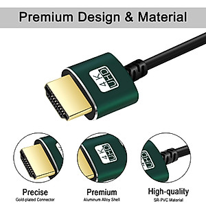 Thsucords Thin HDMI to HDMI Cable 1FT 2 Pack, Ultra Slim & Flexible HDMI Cord Supports High Speed 4K@60Hz 18gbps 2160p 1080p