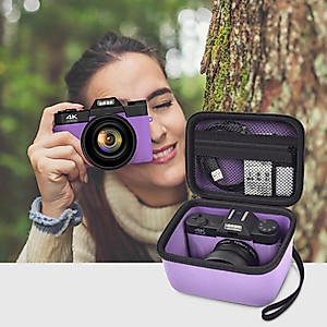 Vlogging Camera Case Compatible with brewene/for Femivo/for KVUTCIEIN/for Duluvulu 4K 48MP Digital Cameras for Youtube. Vlog Camera Carrying Storage for Lens, Cable and Other Accessories - Purple