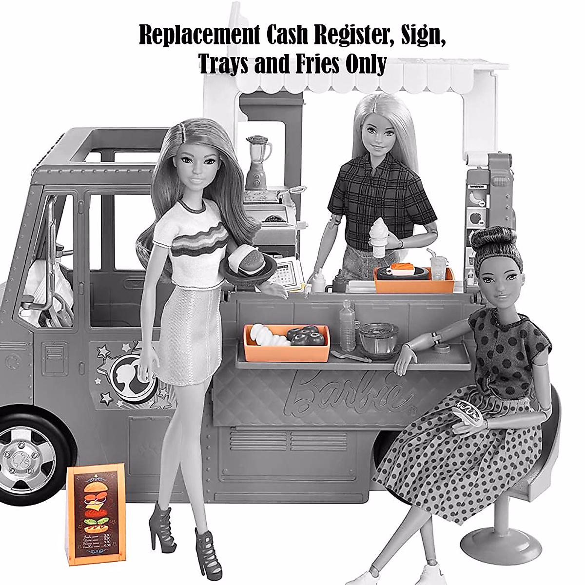 Replacement Parts for Fresh 'n Fun Food Truck Barbie Doll Playset - GMW07 ~ Replacement Cash Register, Sign, Trays and Fries