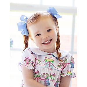 Wee Ones Girls' Classic Grosgrain Hair Bow with Scalloped Edges and Plain Wrap Center on a WeeStay Hair Clip, Medium, White