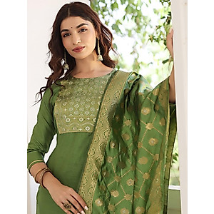 Vaamsi Women's Poly Silk Solid Kurta Pant and Dupatta Set (PKSKD1109_3XL_Green)