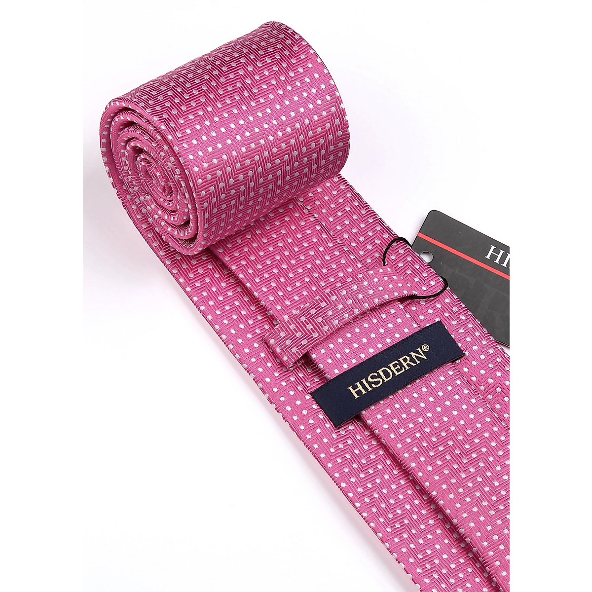 HISDERN Pink Polka Dot Mens Tie and Pocket Square Set Woven Cool Silk Necktie Handkerchief for Men Business Work