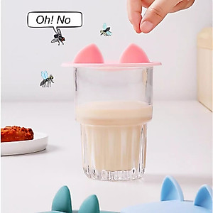 4Pack Cute Cat Ear Cup Lid Cover, JCSMARTEC Silicone Creative Anti-Dust Rubber Airtight Seal Suction Cap for Drink Glass Coffee Mug Can