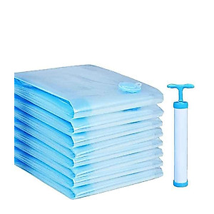Space Saving Vacuum Storage Bags 12 Pack Vacuum Sealer Bags with Pump for Clothing, Bedding, Comforters, Blankets, Pillows with Compression Seal. Perfect for Moving and Travel.