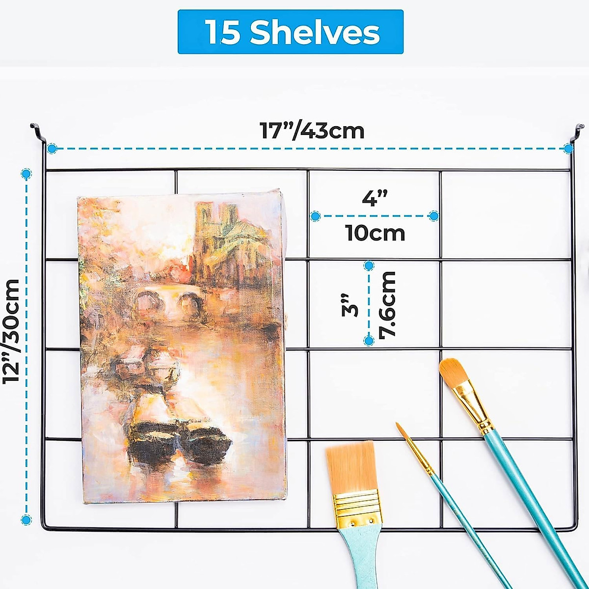 Joymaney Art Drying Rack | Mobile Metal Art Storage Rack with Removable Shelves | Art Organizer for Kids, Art Studio and Tabletop Storage, Craft Room and Desktop (15 Shelves)