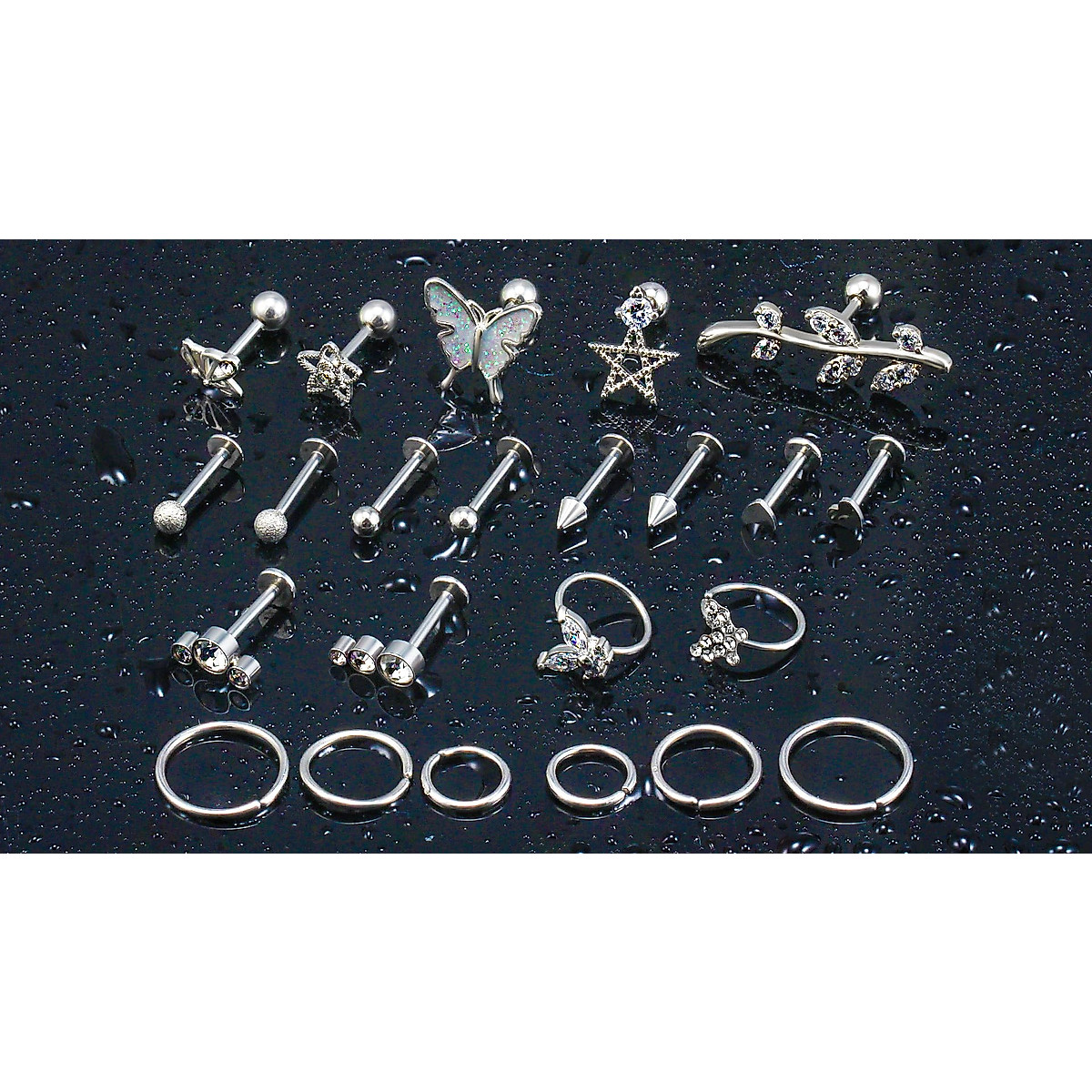 Oufksiyy tragus piercing jewelry 16G surgical steel tragus earrings for women cartilage earring Stud s Hoop butterfly cz Rook Piercing Jewelry For mens earrings Silver