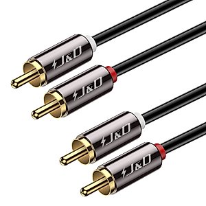 J&D 2 RCA M/M Stereo Audio Cable, Gold-Plated 2RCA Male to 2RCA Male Copper Shell Auxiliary Audio Cord for Home Theater HDTV Amplifiers Hi-Fi Systems Speakers, RCA Audio Cables, 6 Feet