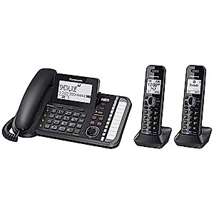 Panasonic 2-Line Corded/Cordless Phone System with 2 Handsets - Answering Machine, Link2Cell, 3-Way Conference, Call Block, Long Range DECT 6.0, Bluetooth - KX-TG9582B (Black)